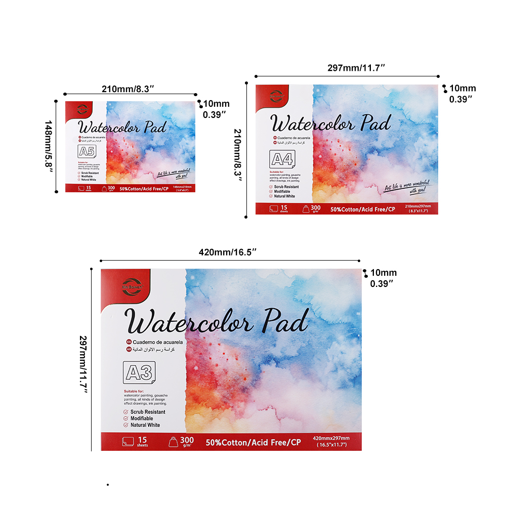 300gsm 15 Sheets Watercolor Drawing Pad Mixed Cotton (A5） - xinbowen