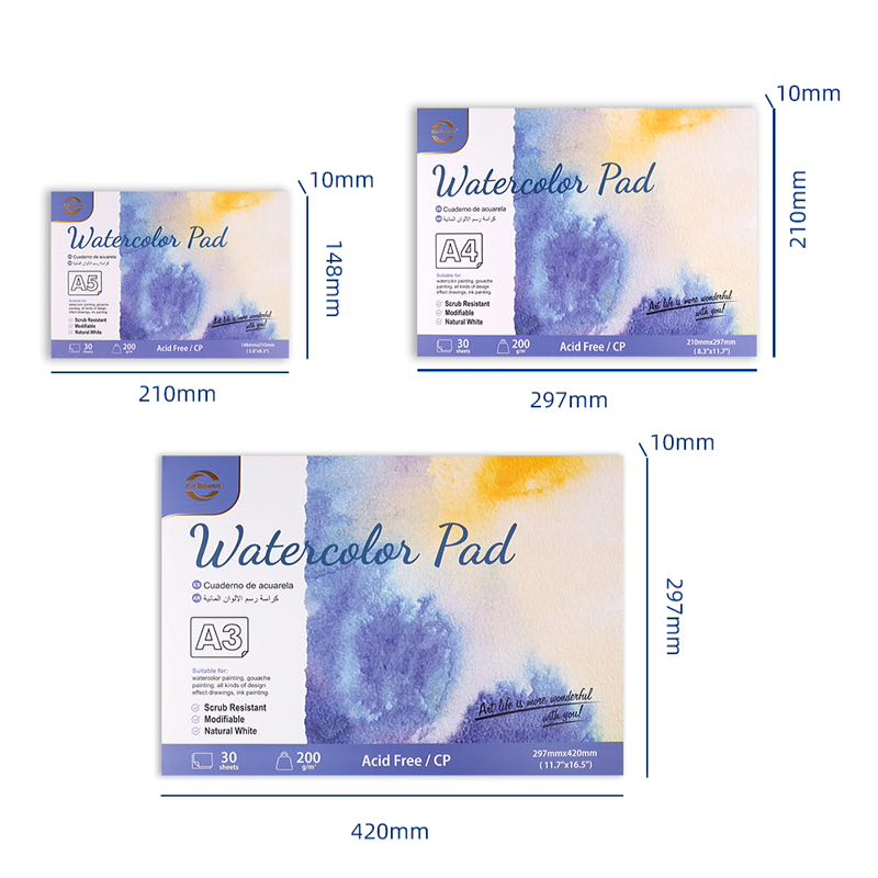 200gsm 30 Sheets Watercolor Drawing Pad Pure Wood Pulp (A3) - xinbowen
