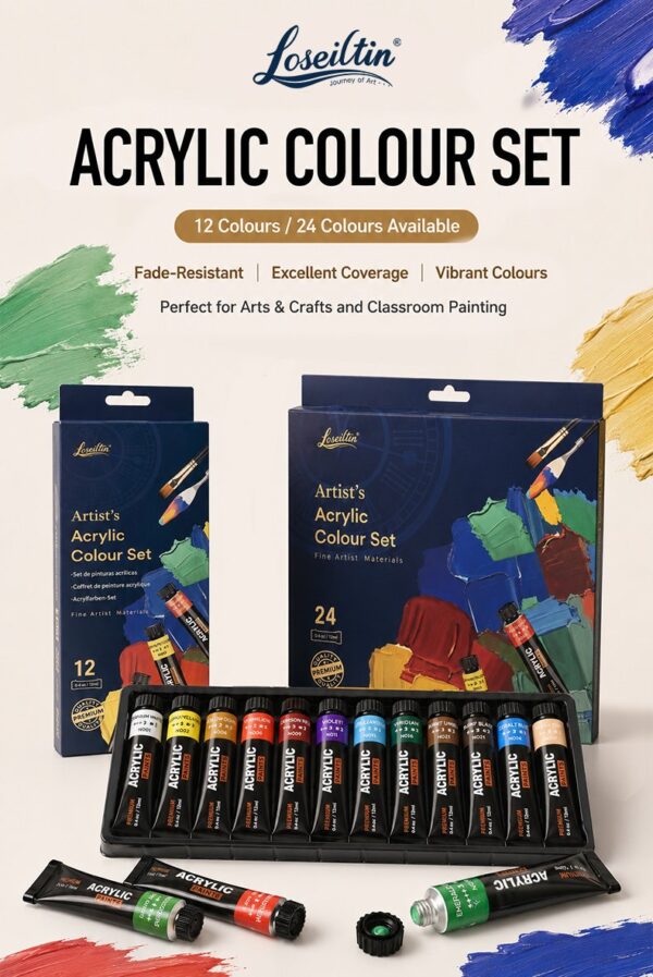 Loseilitin 12/24 Colors Acrylic Paint Set Acrylic Colour Tubes for ...